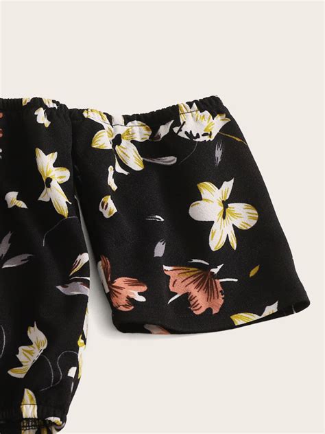 Shein Vcay Floral Off The Shoulder Crop Top And Shorts Set Shein Usa
