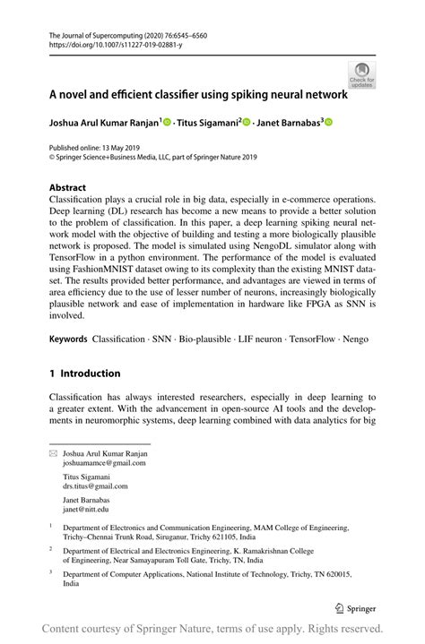 A Novel And Efficient Classifier Using Spiking Neural Network Request Pdf
