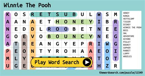 Winnie The Pooh Word Search