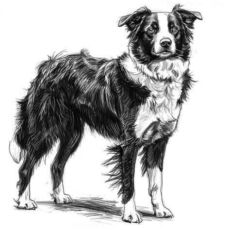 Border Collie Dog Isolated Pencil Drawing On White Paper Artwork