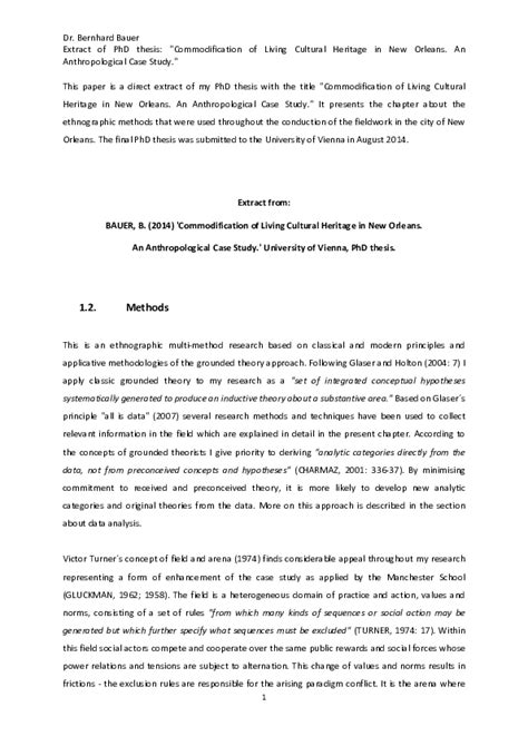 Pdf Ethnographic Fieldwork Methods Extract Of Phd Thesis