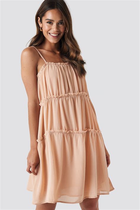Thin Strap Tiered Mini Dress Pink Na