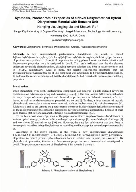 Synthesis Photochromic Properties Of A Novel Unsymmetrical Hybrid