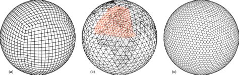 A A Cubed Sphere Grid B An Icosahedral Triangular Grid With