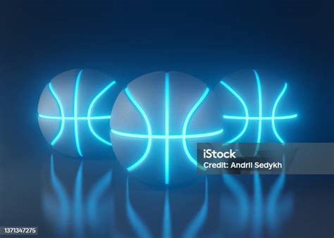 개념적 이미지의 복사 공간이있는 어두운 배경에 미래지향적 인 파란색 빛나는 네온 조명이있는 농구 농구 팀 스포츠에 대한 스톡 사진 및 기타 이미지 Istock