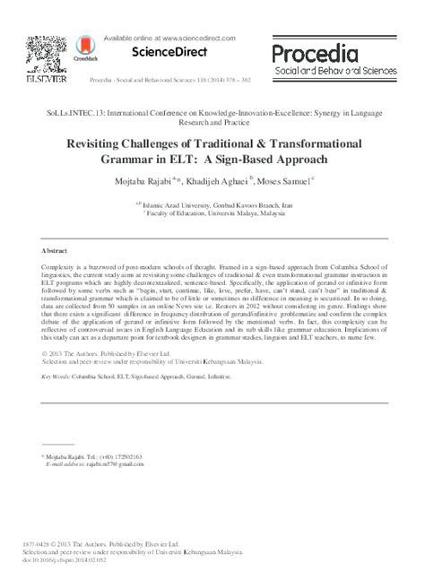 Pdf Revisiting Challenges Of Traditional And Transformational Grammar In Elt A Sign Based Approach