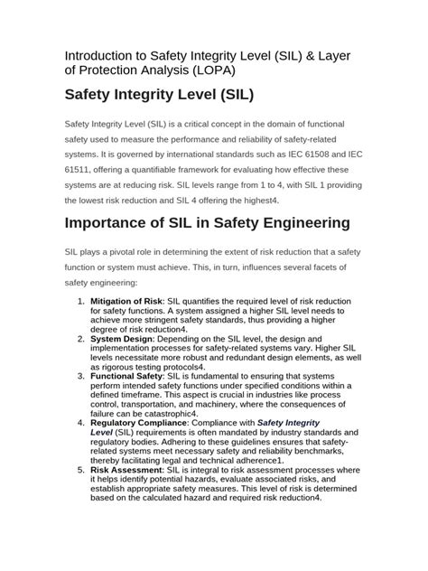Safety Integrity Level Sil And Layer Of Protection Analysis Lopa Pdf