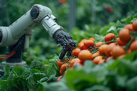 Premium Photo Precision Farming Robotic Arm Harvesting Vegetables Symbolizes Agricultural