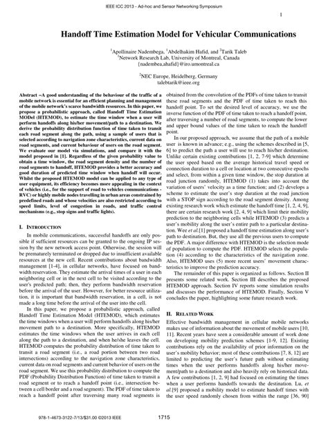 Pdf Handoff Time Estimation Model For Vehicular Communications