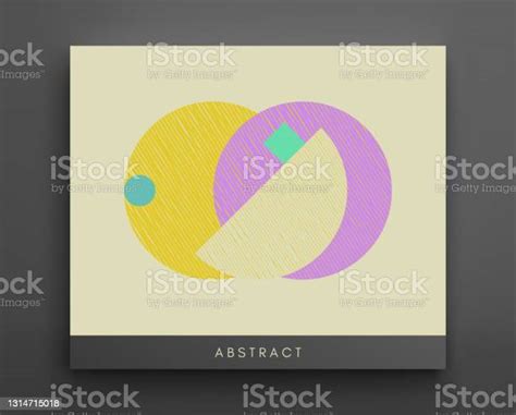 원 반원 및 정사각형 요소와 추상 기하학적 구성 현대 미술 그래픽 표지 디자인 템플릿을 참조하십시오 브로셔 포스터 배너 또는 전단지에 대한 벡터 일러스트레이션입니다 0명에
