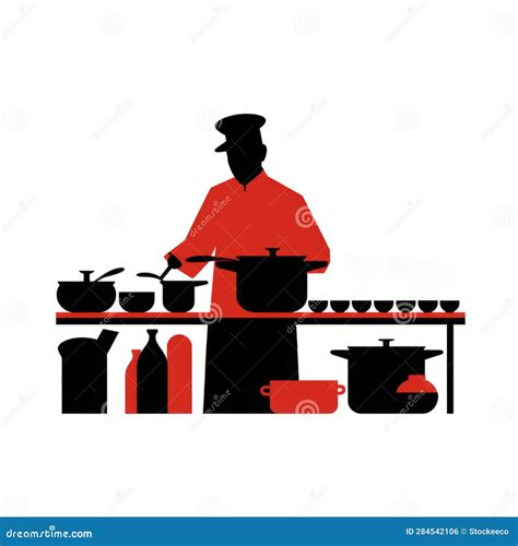 Italian Chef Cooking A Whistlerian Pictogram In Isotype Style Stock