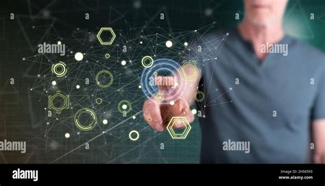 Man Touching A Digital Network Concept On A Touch Screen With His Finger Stock Photo Alamy