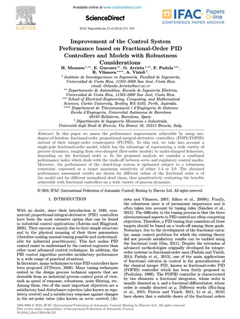 Pdf Improvement Of The Control System Performance Based On Fractional
