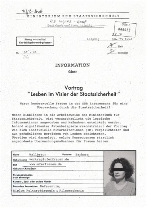 Vortrag Lesben Im Visier Der Staatssicherheit Der DDR SUBROSA