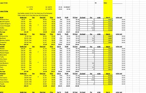 Bar Ordering Spreadsheet