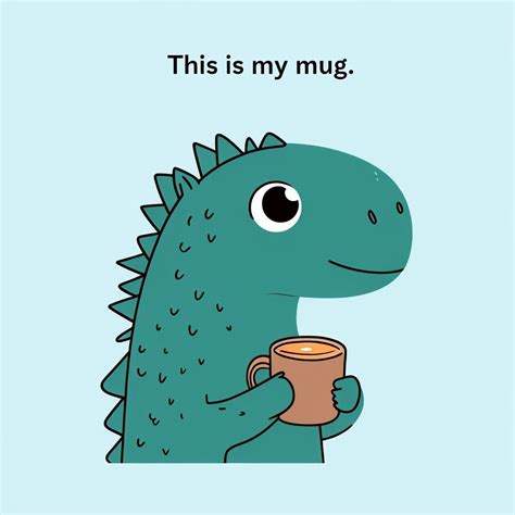 Teal Dinosaur Holding A Mug Cartoon Illustration Mug Playground