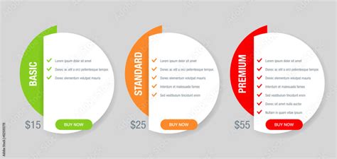 Tariff Comparison Table Web Chart Template Stock Vector Adobe Stock