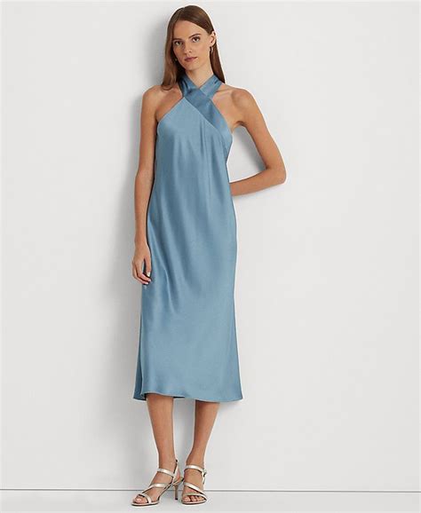 Lauren Ralph Lauren Womens Satin Charmeuse Halter Cocktail Dress Macys