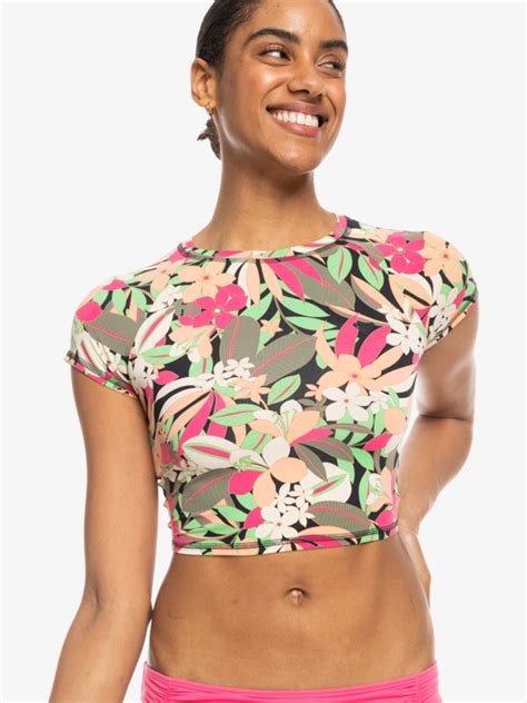 Palm Song Laced Short Sleeve Zipped Rash Vest For Women Roxy