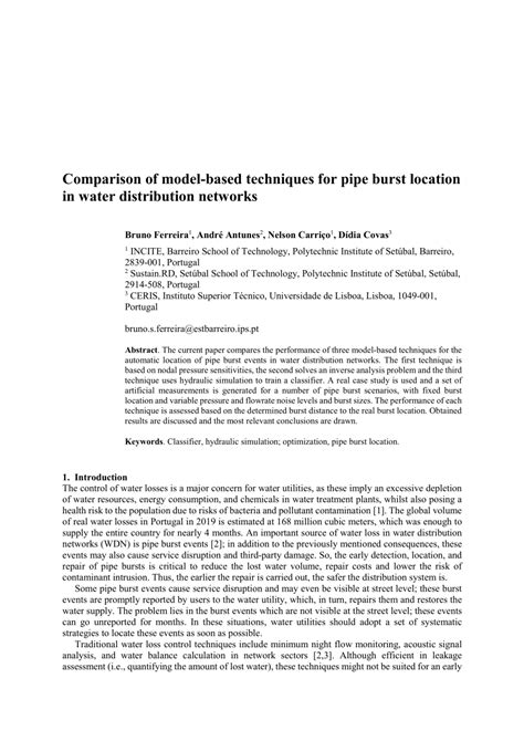 Pdf Comparison Of Model Based Techniques For Pipe Burst Location In Water Distribution Networks