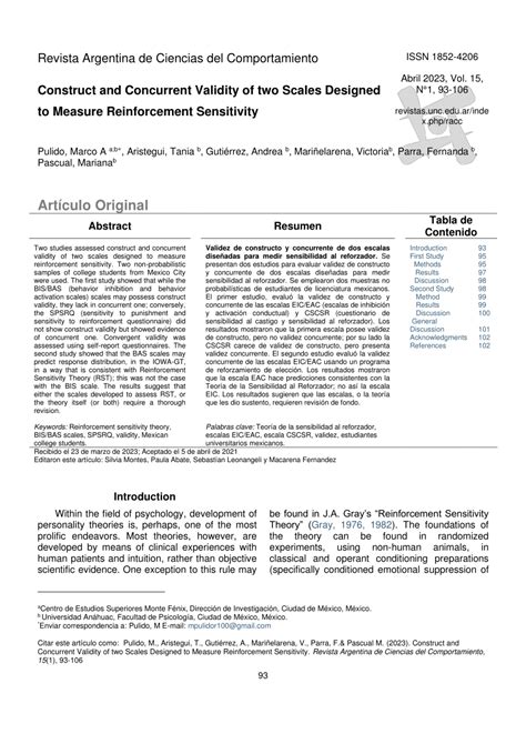 Pdf Construct And Concurrent Validity Of Two Scales Designed To Measure Reinforcement Sensitivity