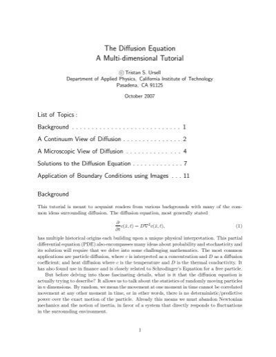 The Diffusion Equation A Multi Dimensional Tutorial California