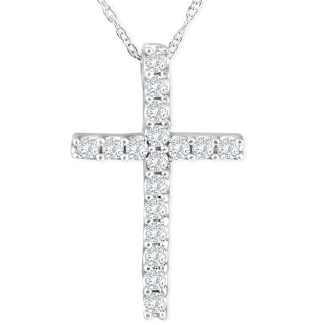 1 3 Ct Lab Diamond Cross Pendant Necklace 18 White Gold 21mm Tall