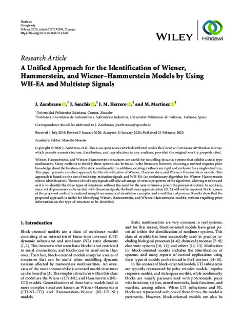 pdf a unified approach for the identification of wiener hammerstein