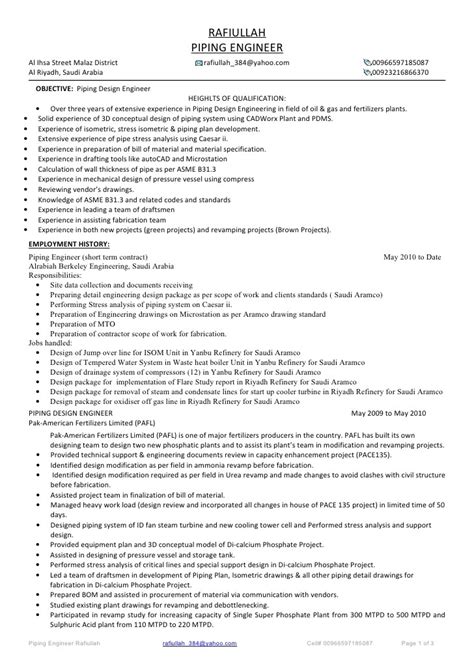 Piping Designer Resume Sample Cv Piping Engineer Rafiullah Rev 4 Williamson