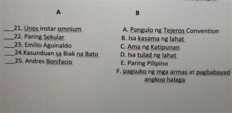 Pagtambalin Ang Hanay A At Hanay B Isulat Ang Titik Ng Tamang Sagot