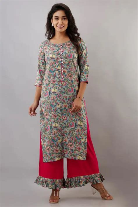 Buy Wimin Womens Rayon Floral Print Straight Kurta With Palazzo Set