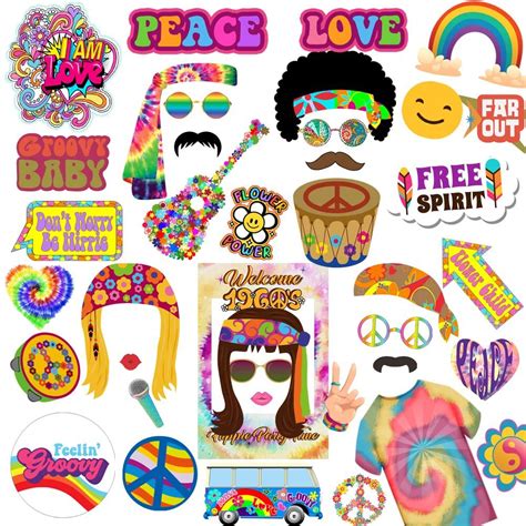 60s Photo Booth Props 40pcs Hippie Photo Booth Props Hippie Party
