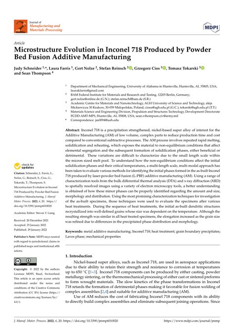 Pdf Microstructure Evolution In Inconel 718 Produced By Powder Bed