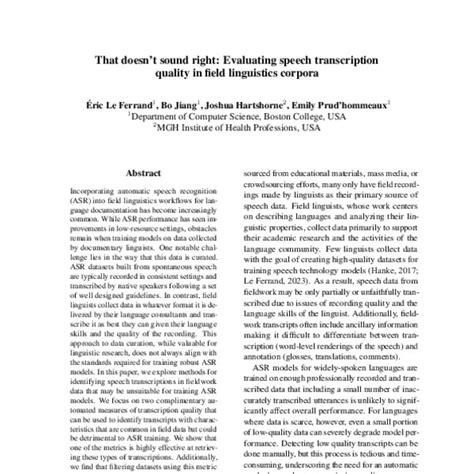 That Doesnt Sound Right Evaluating Speech Transcription Quality In Field Linguistics Corpora