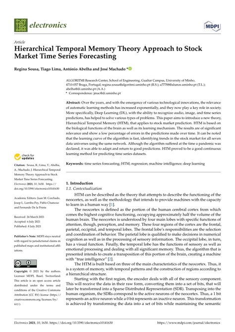 Pdf Hierarchical Temporal Memory Theory Approach To Stock Market Time