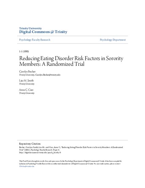 Pdf Reducing Eating Disorder Risk Factors In Sorority Members A Randomized Trial
