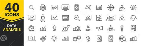 set of 40 data analysis web icons in line style graphs analysis big