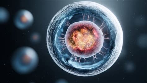 A Single Cell With A Nucleus And Other Organelles Depicted In A