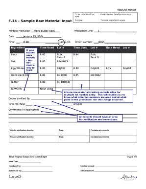 Sample Raw Material Input Agric Gov Ab Doc Template PdfFiller