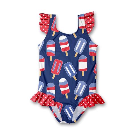 Millie Loves Lily Female Navy And Red Popsicles Ruffle Accent Swimsuit