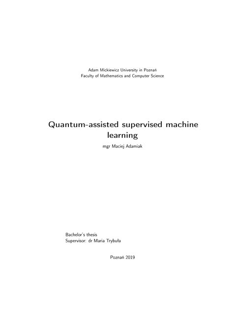 Pdf Quantum Assisted Supervised Machine Learning