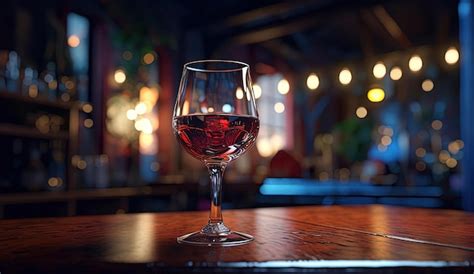 Premium Ai Image A Wine Glass Sitting On A Table At Night