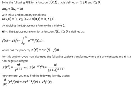 Solved Solve The Following Pde For A Function U X T That Is