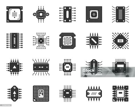 Microchip Black Silhouette Icons Cpu Vector Set Stock Illustration Download Image Now