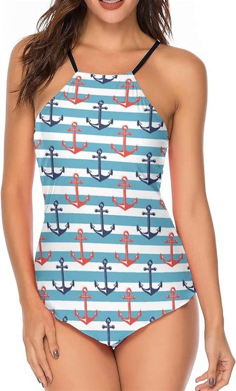 Nautical Striped Pattern With Anchorswomens V Line High