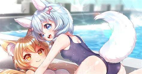 スク水 コリン＆コヨミと夏のプール 由訃＠fanboxのイラスト Pixiv