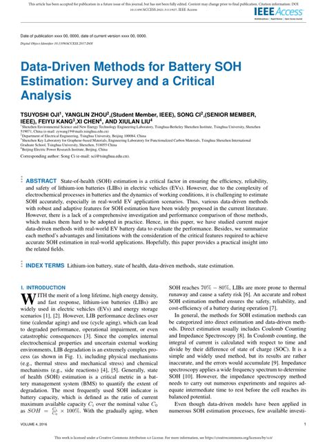 Pdf Data Driven Methods For Battery Soh Estimation Survey And A