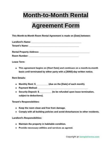 Printable Room Rental Agreement Template