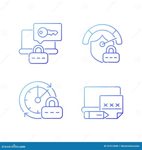 Laptop Passwords Gradient Linear Vector Icons Set Stock Vector Illustration Of Flat System