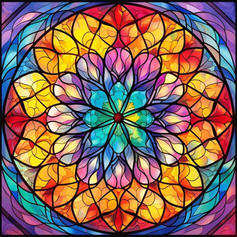 Premium Photo A Close Up Of A Stained Glass Design With A Flower In